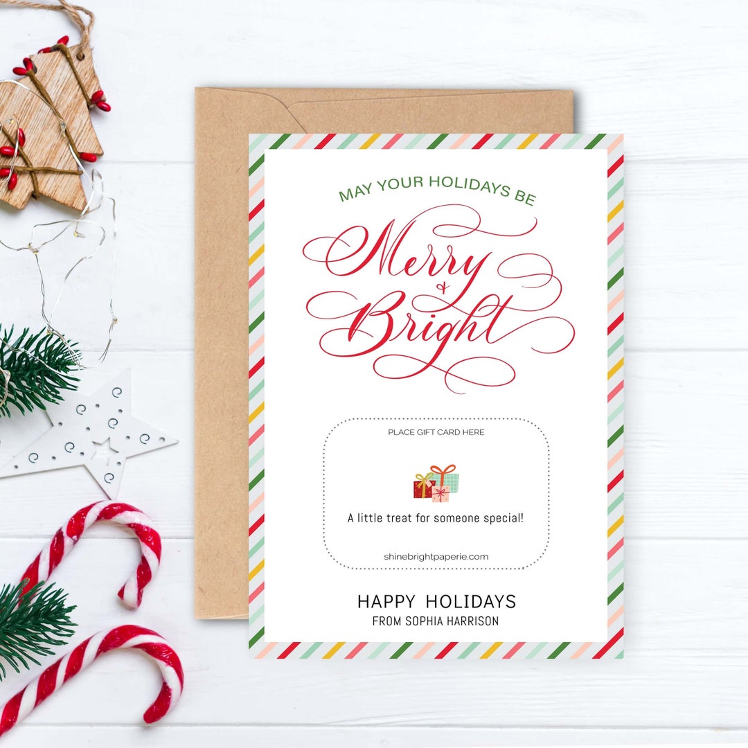 Printable Merry & Bright Gift Card Holder Template | Holidays ...