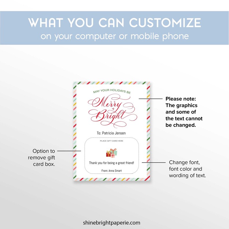 Printable Merry & Bright Gift Card Holder Template (digital Download ...