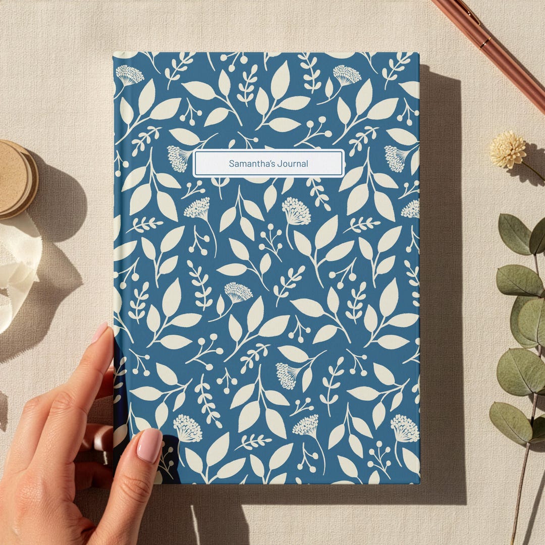 Personalized Journal With Name – Hand-drawn Blue Floral Notebook ...