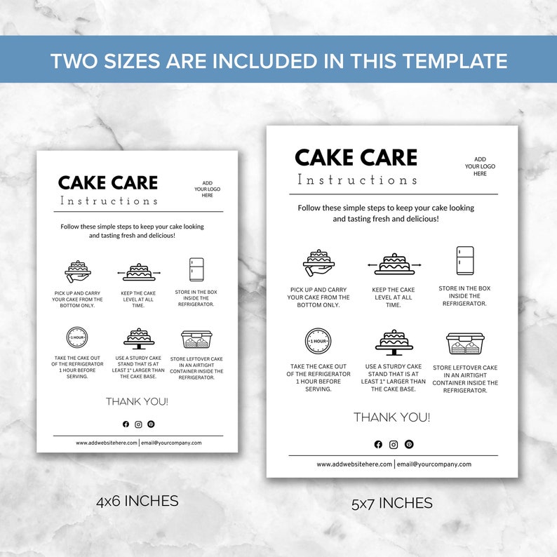 Cake Care Guide Template: Minimalist Bakery Instructions (digital ...