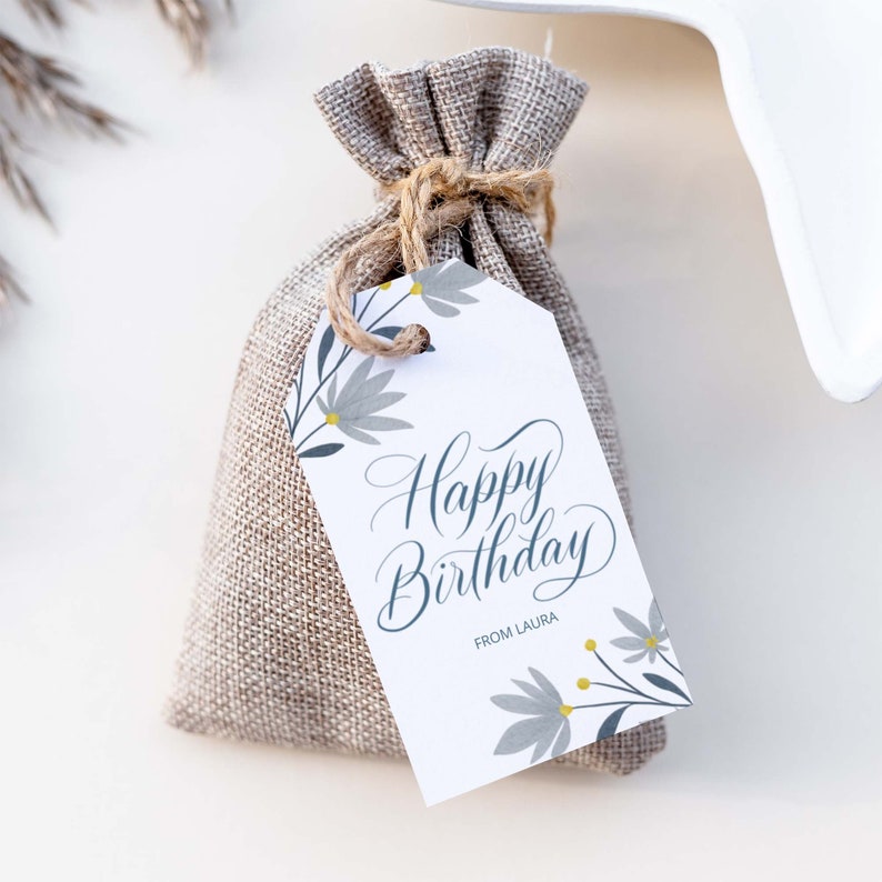 Happy Birthday Gift Tag Watercolor Floral Favor Tag Birthday Gift for ...