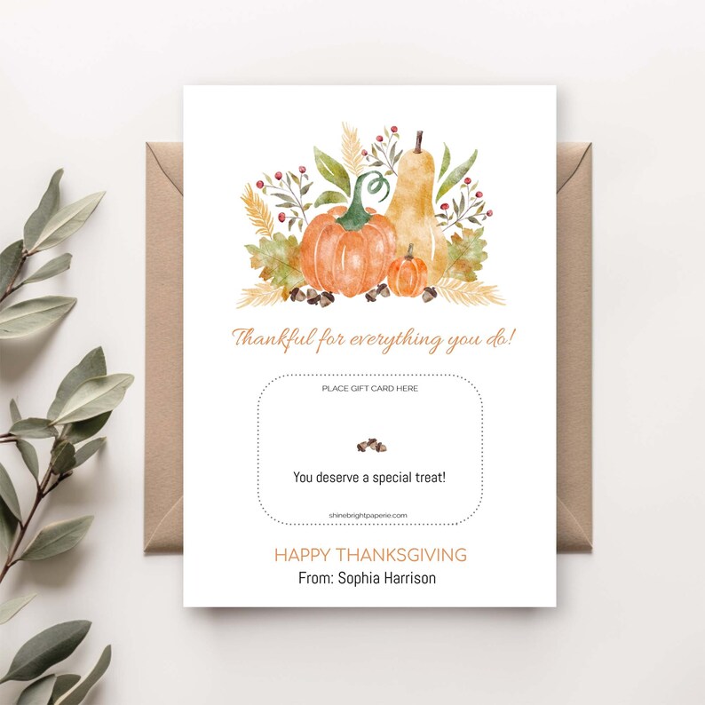 Printable Thanksgiving Gift Card Holder Template (5x7) (instant ...