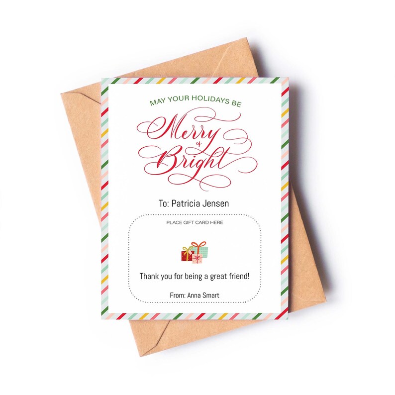 Printable Merry & Bright Gift Card Holder Template (digital Download ...