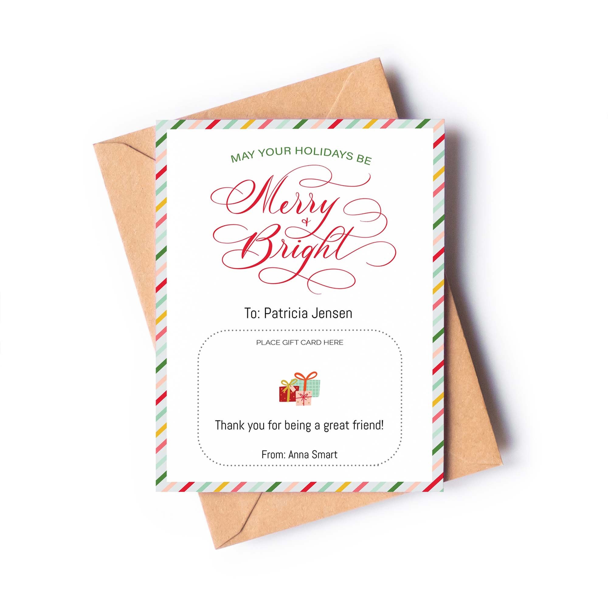 Printable Merry & Bright Gift Card Holder Template (digital Download ...