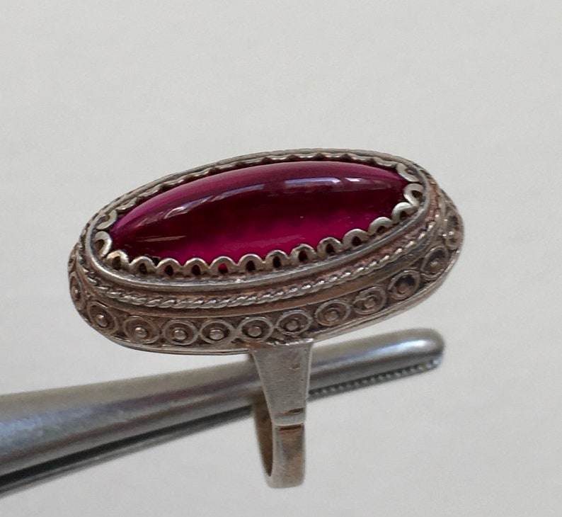 Vintage Soviet Sterling Silver 875 Ruby Cabochon Ring, 8 Size, Vintage ...