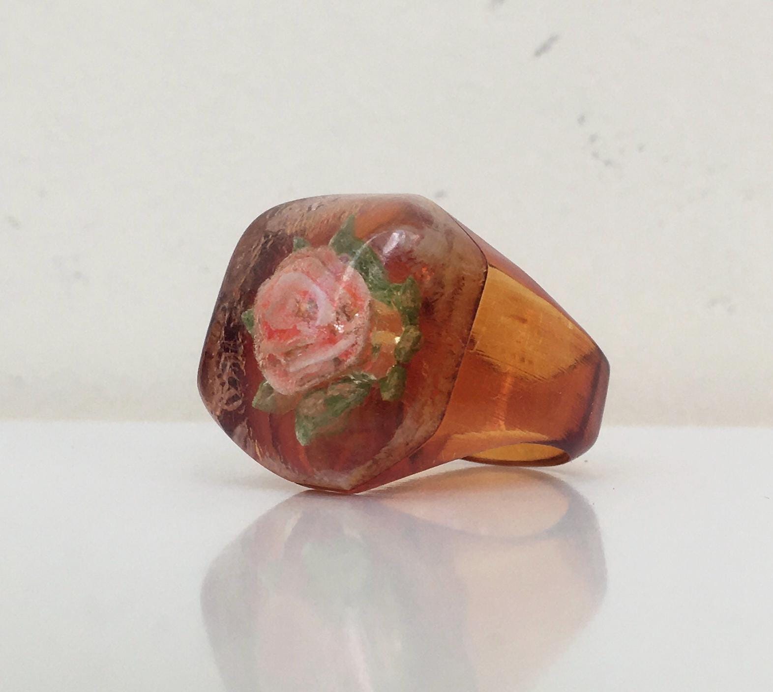Vintage Plexiglass Rose Ring: Handmade Prisoner Art, Size 8 - Etsy