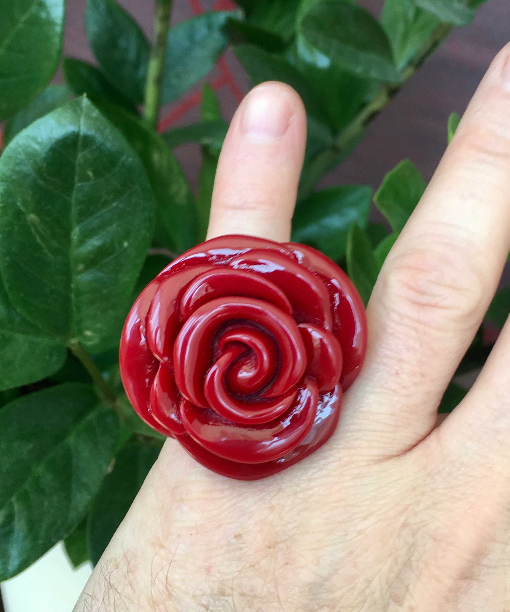 Summer Ring Size 7 17.5 Mm Lucite Acrylic Plastic Ring Red, Bloody ...