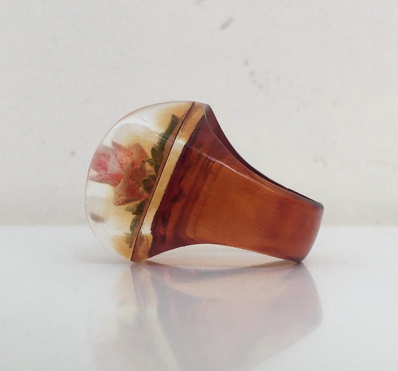 Vintage Plexiglass Rose Ring: Handmade Prisoner Art, Size 8 - Etsy