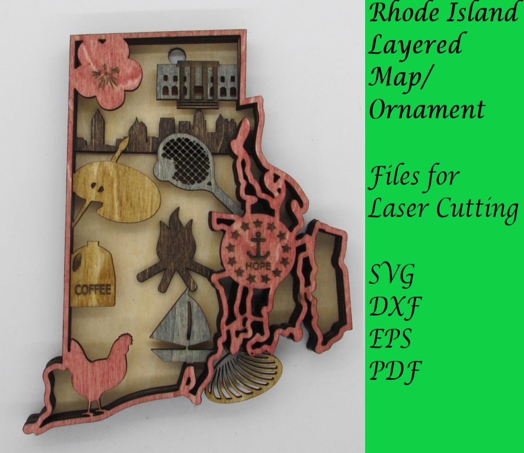 Rhode Island Layered Map / Ornament; Digital SVG Files for Laser ...
