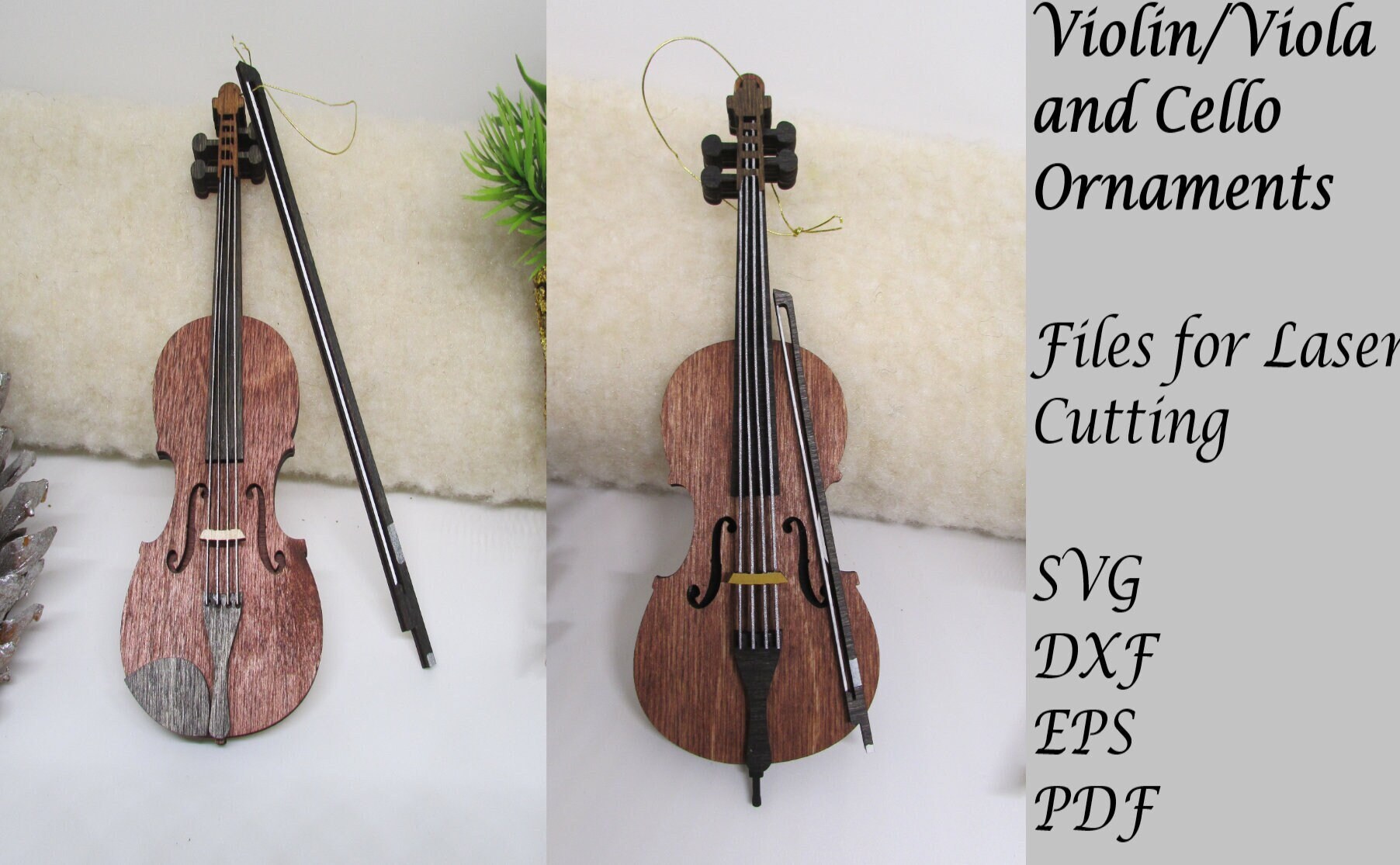 Violin Viola Cello Musical Instrument Christmas Ornaments, Digital SVG ...