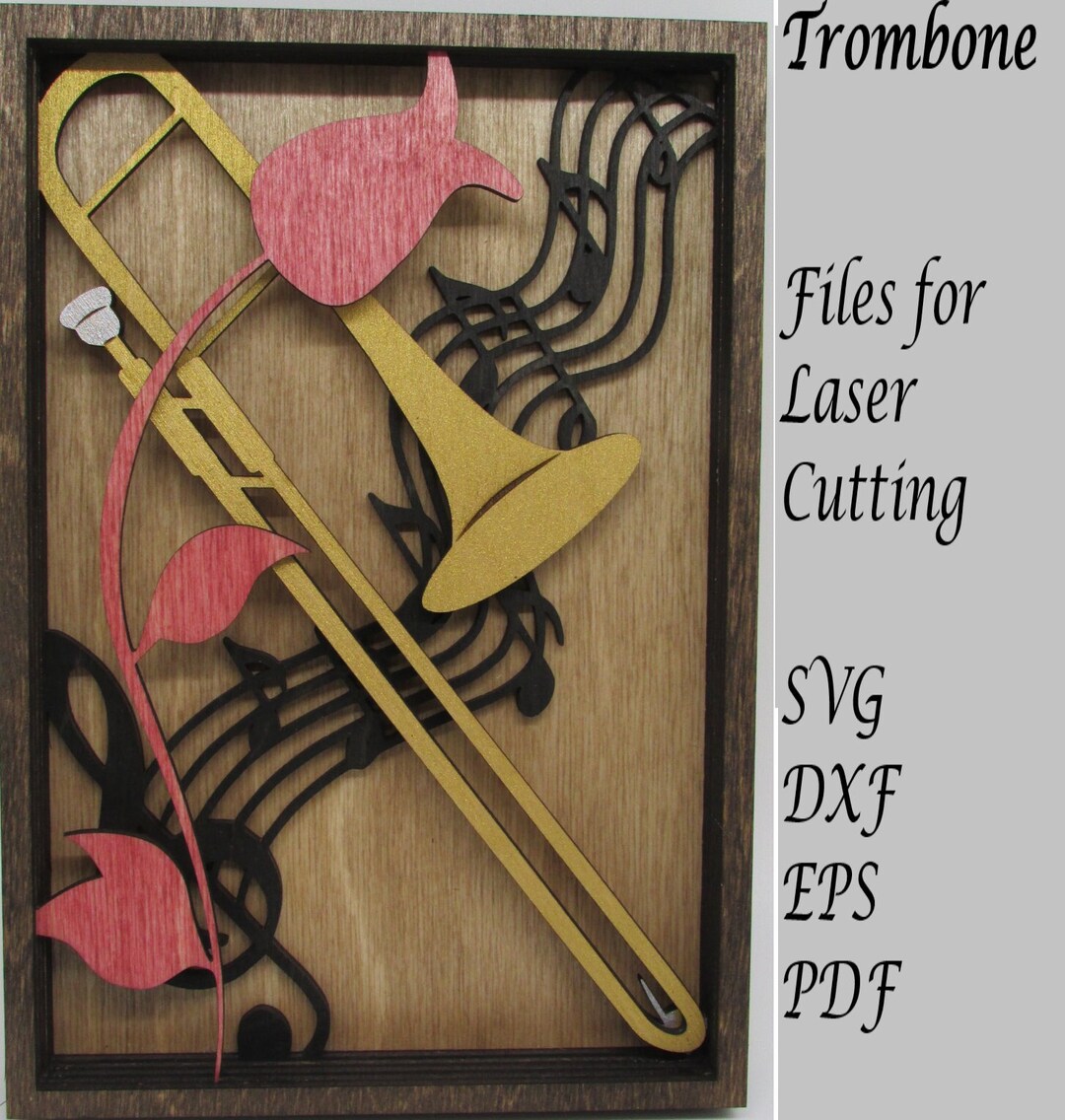 Trombone Musical Instrument Digital SVG Laser Cutting Files, Instant ...