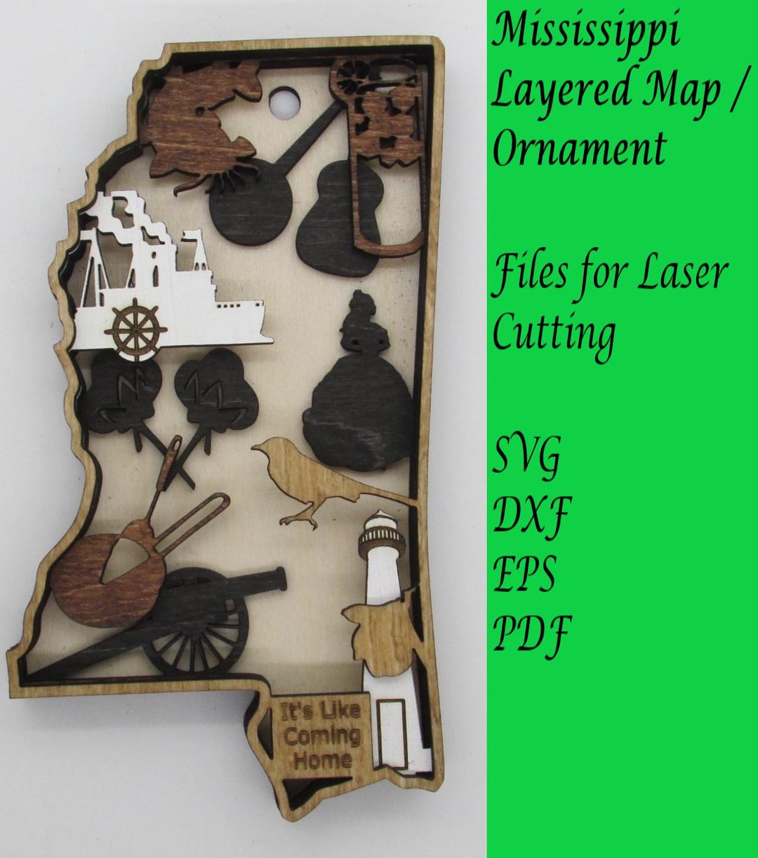 Mississippi Layered Map / Ornament; Digital SVG Files for Laser Cutting ...