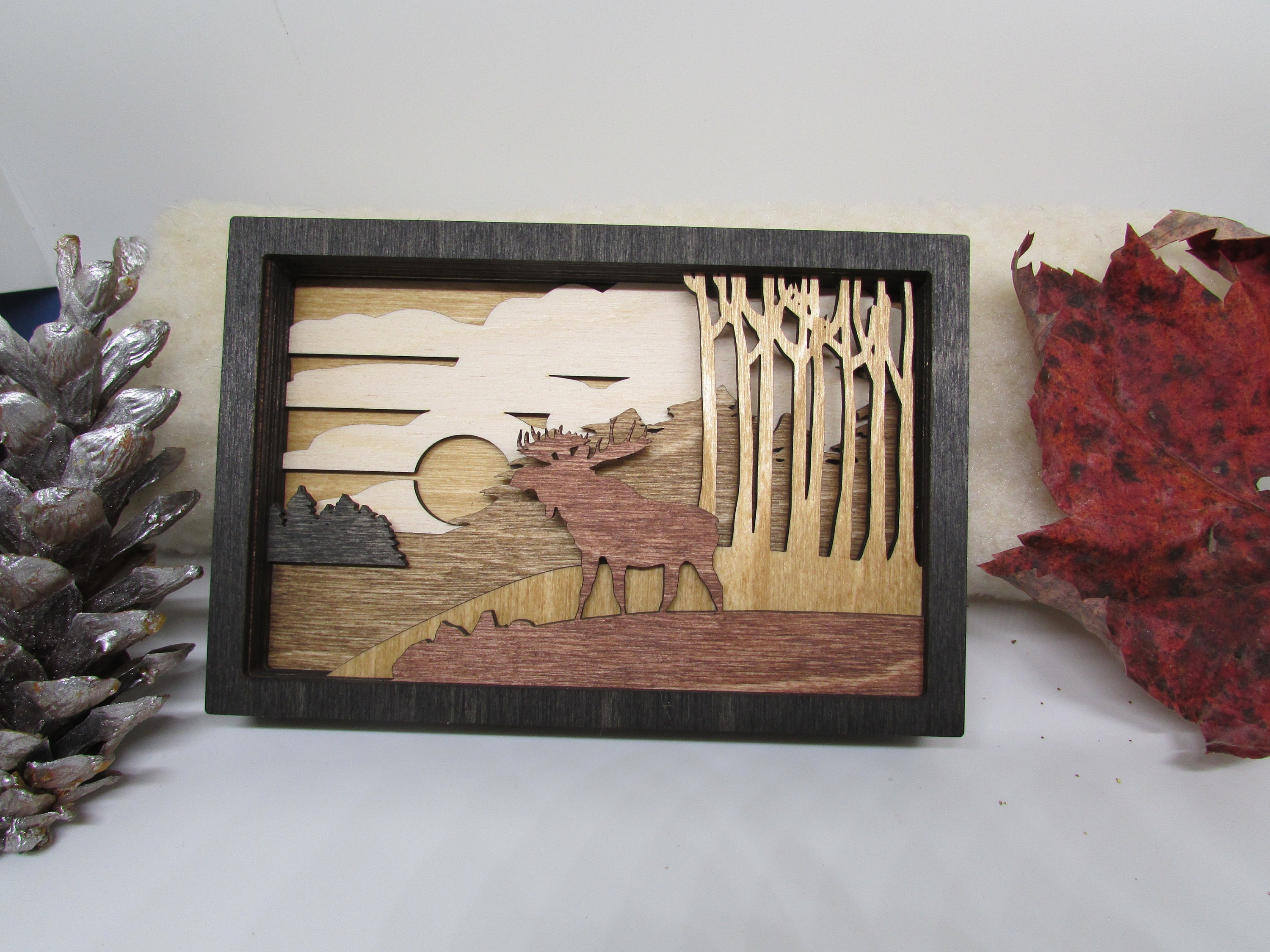 Moose in Woods Layered Scene Laser Cut Shadowbox Shelf-sitter Files ...