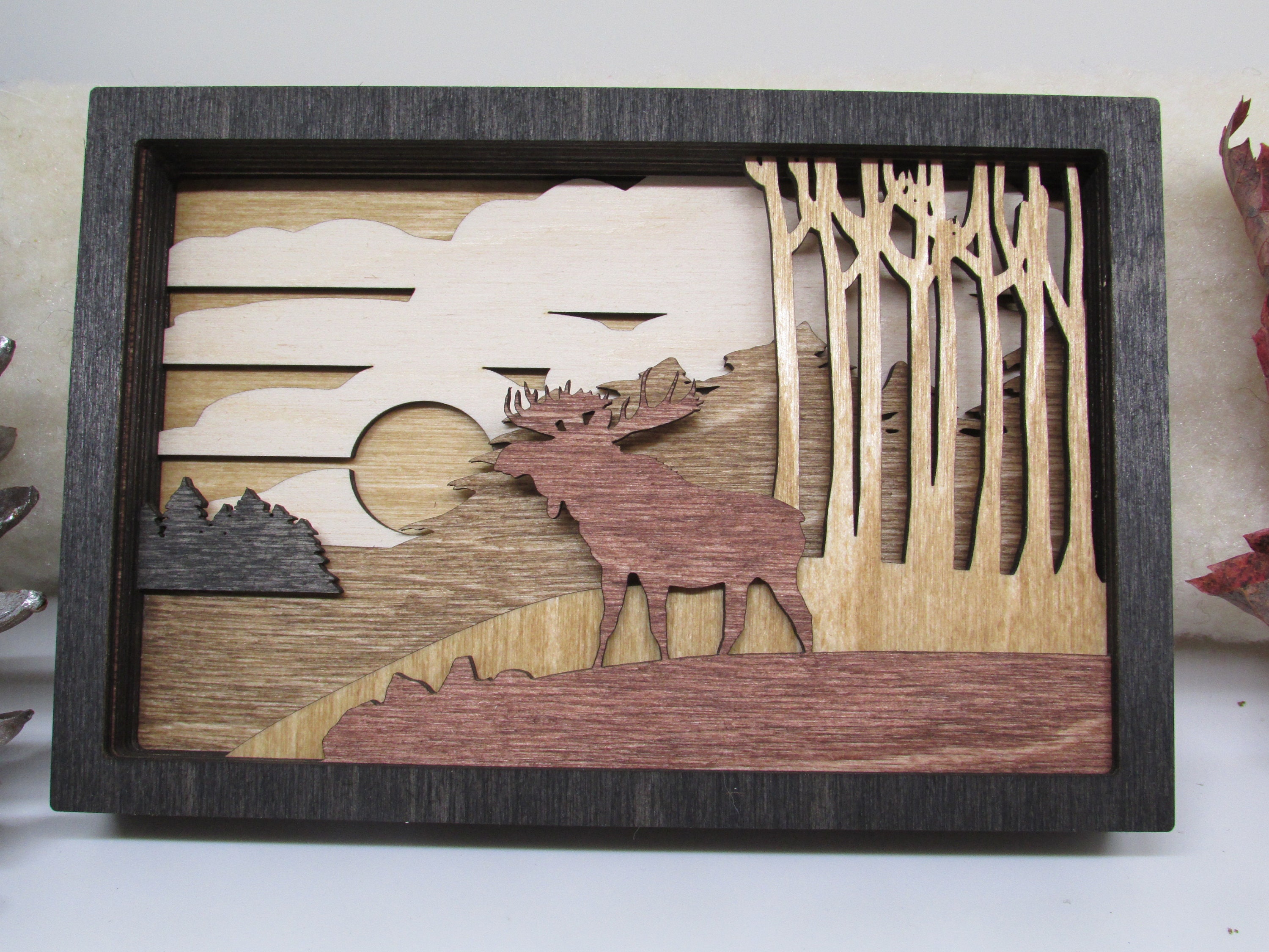 Moose in Woods Layered Scene Laser Cut Shadowbox Shelf-sitter Files Digital SVG Instant Download ...