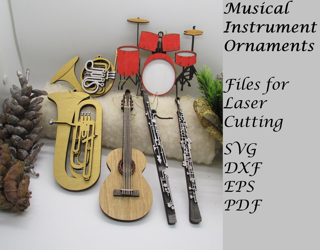 Musical Instrument Ornament Bundle, Digital SVG Files for Laser Cutting ...