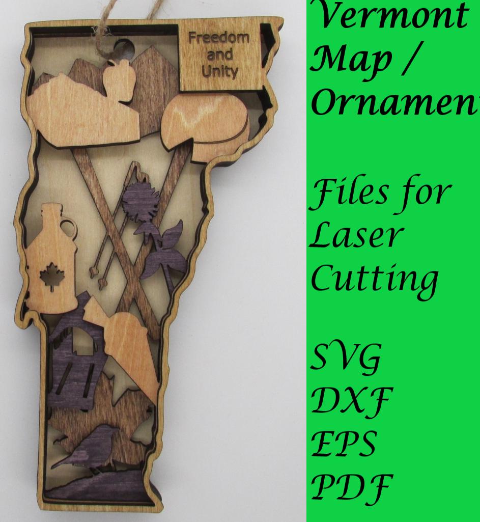 Vermont Map / Ornament; Digital SVG Files for Laser Cutting; Instant ...