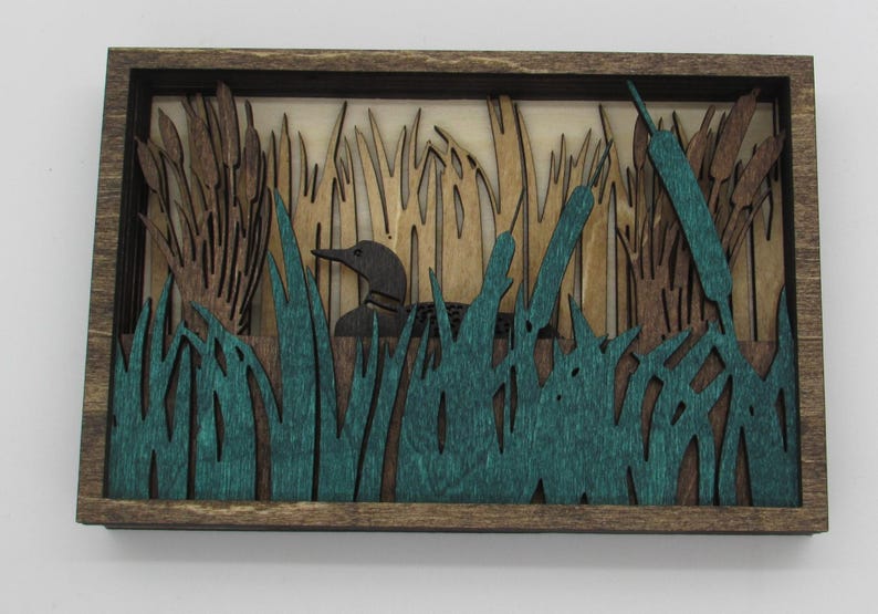 Loon in Reeds Layered Scene; Digital SVG Files for Laser Cutting ...