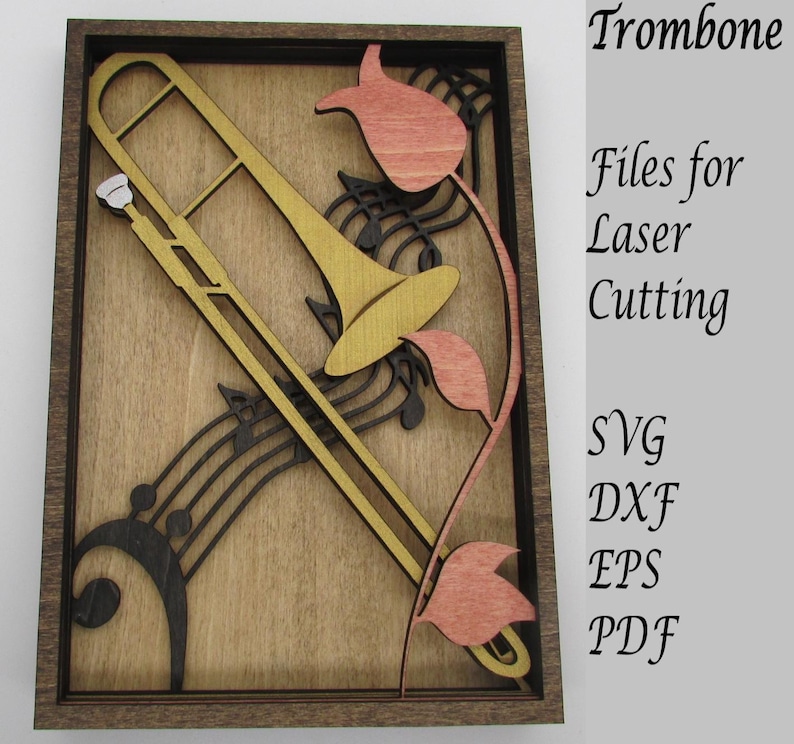 Trombone Musical Instrument Digital SVG Laser Cutting Files, Instant ...