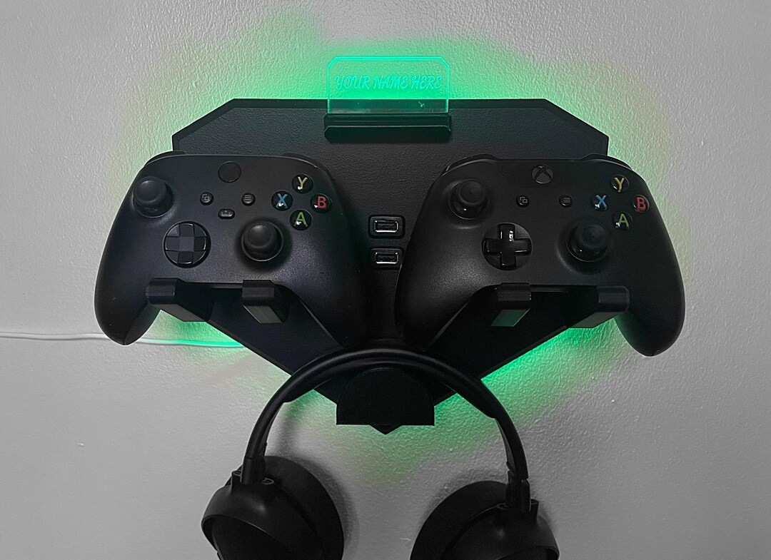 Personalised LED Gaming Controller Holder Wall Mount. Headset. USB ...