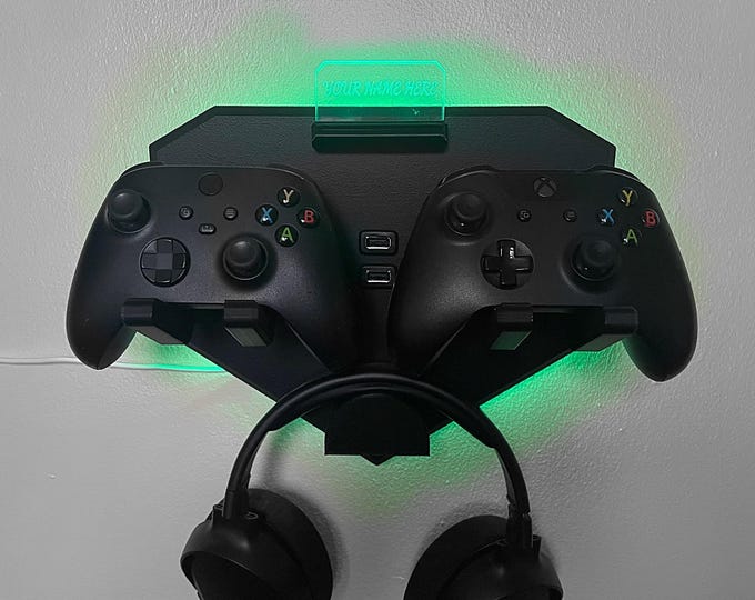 Xbox Controller Holder Customised Wall Mount. LED Double Controller ...