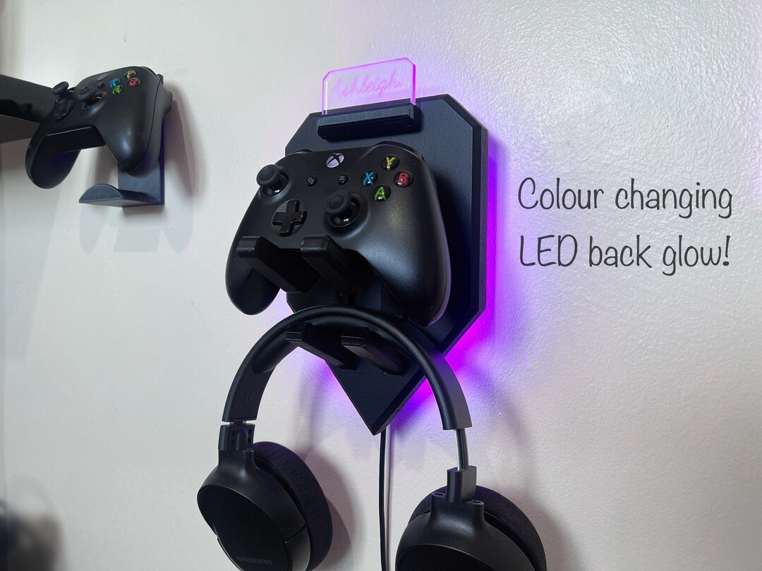 Personalised Controller Headset Station LED Wall Mount. Single ...