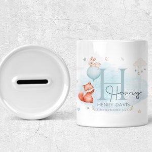 Personalized Money Box, Cute Animals, Ceramic, First Birthday Baby Gift ...