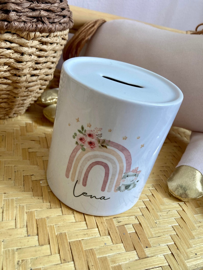 Personalized Money Box, Boho Rainbow, Ceramic, First Birthday Baby Gift ...