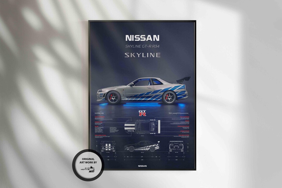Nissan Skyline GTR R34 1999, Car Poster, Fast & Furious Poster, Super ...