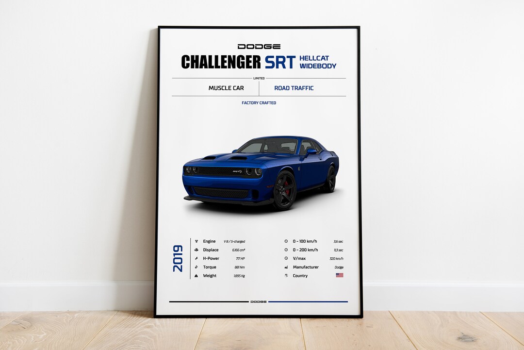 Dodge Challenger SRT Hellcat Widebody 2019, Car Poster, Super Car ...