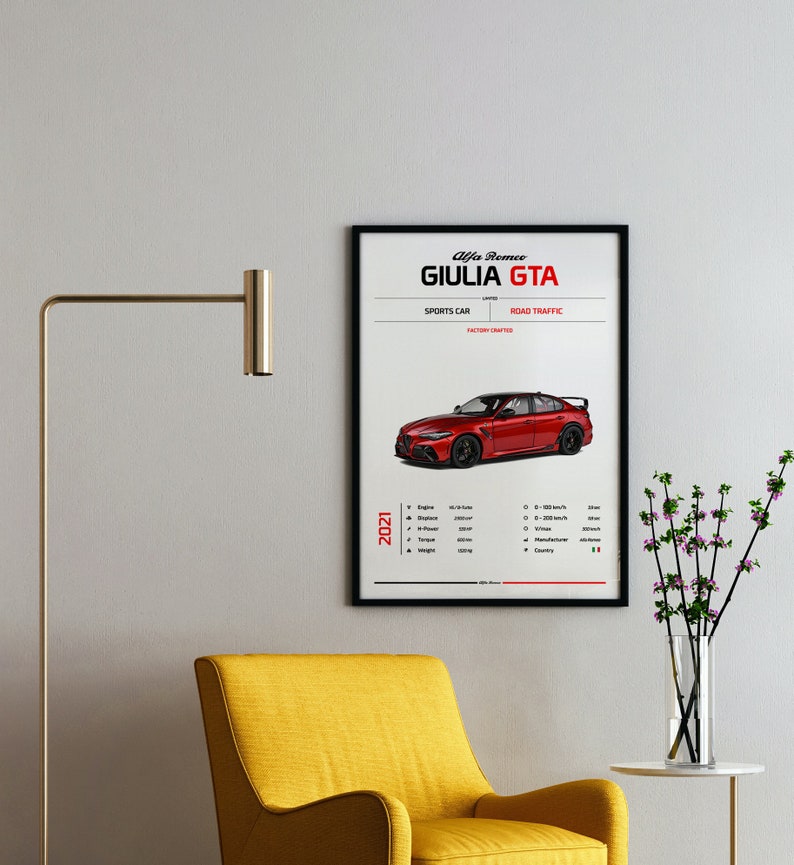 Alfa Romeo Giulia GTA, Alfa Romeo, Poster, Super Car, Sportscar, Wall Art, Wall Decor, Wall ...