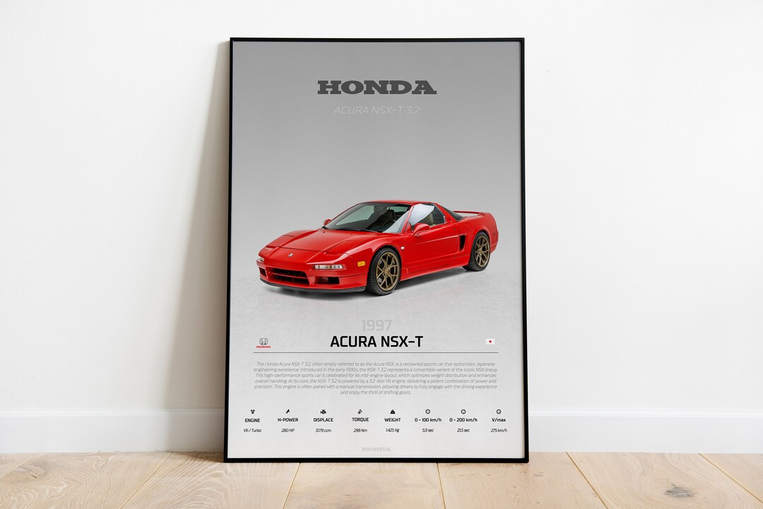 Honda Acura NSX-T 1997 , Honda, Japanese Car, Super Car, Car Poster ...