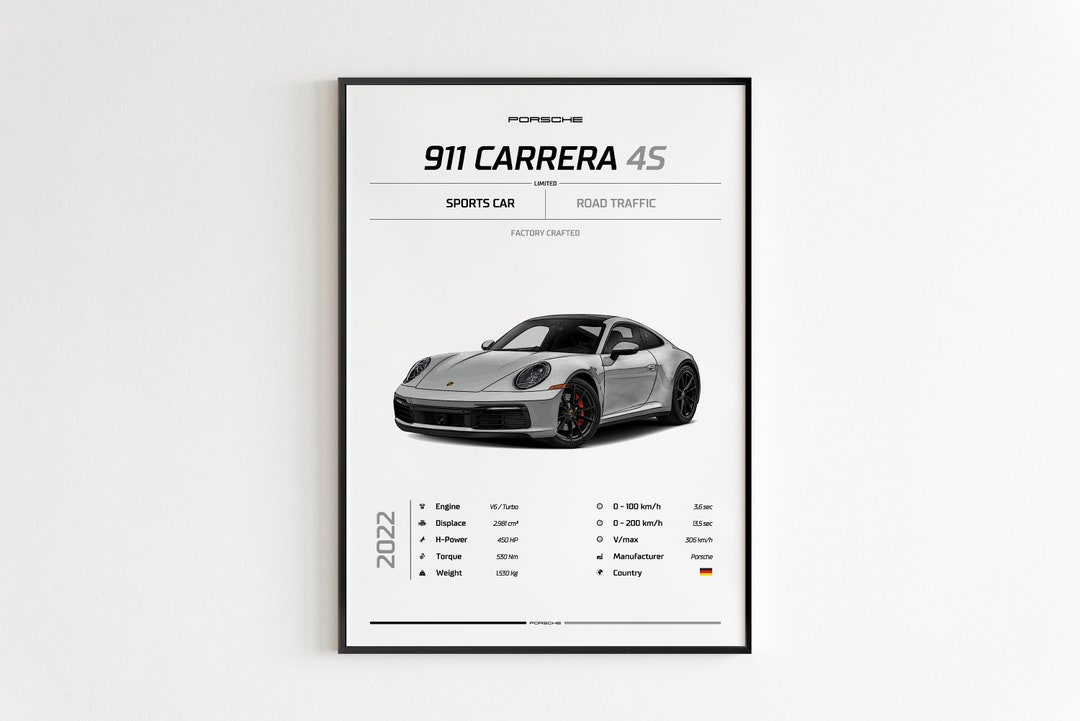Porsche 911 Carrera 4S 2022, Porsche Poster, Sport Car, Super Car, Wall ...