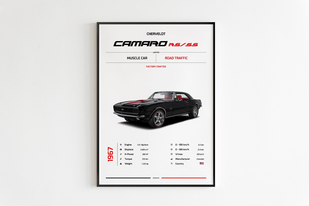 Chevrolet Camaro RS/SS 1967, Car Poster, Super Car, Sportscar, Wall Art ...
