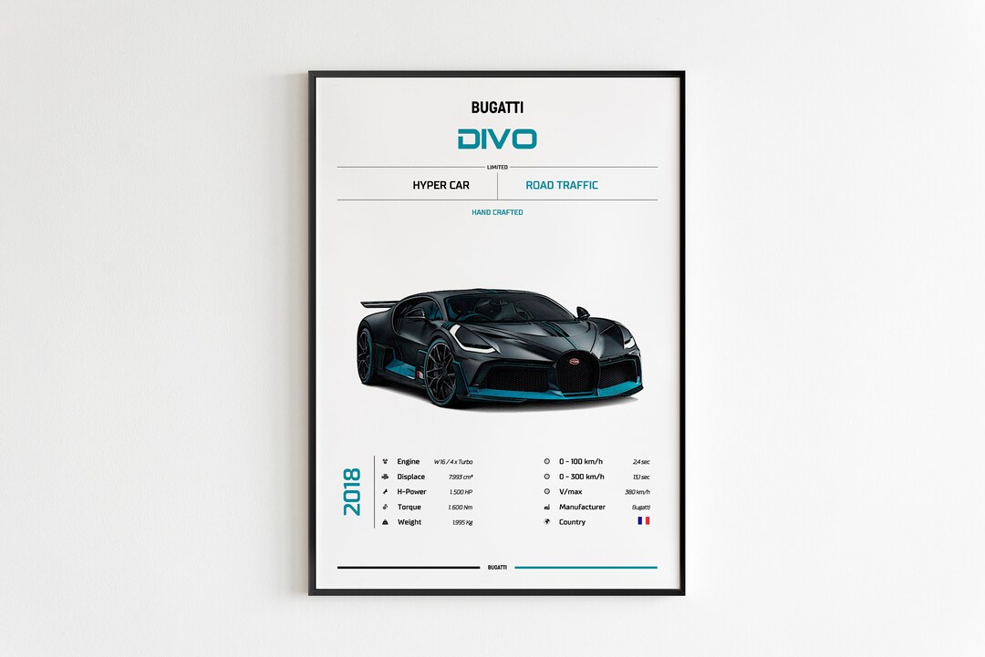 Bugatti Divo 2018, Bugatti, Car Poster, Super Car, Sportscar, Wall Art ...