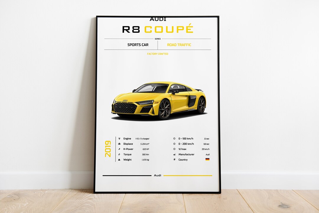 Audi R8 V10 Coupé 2019, Audi, V10, Poster, Super Car, Sportscar, Wall Art, Wall Decor, Wall ...