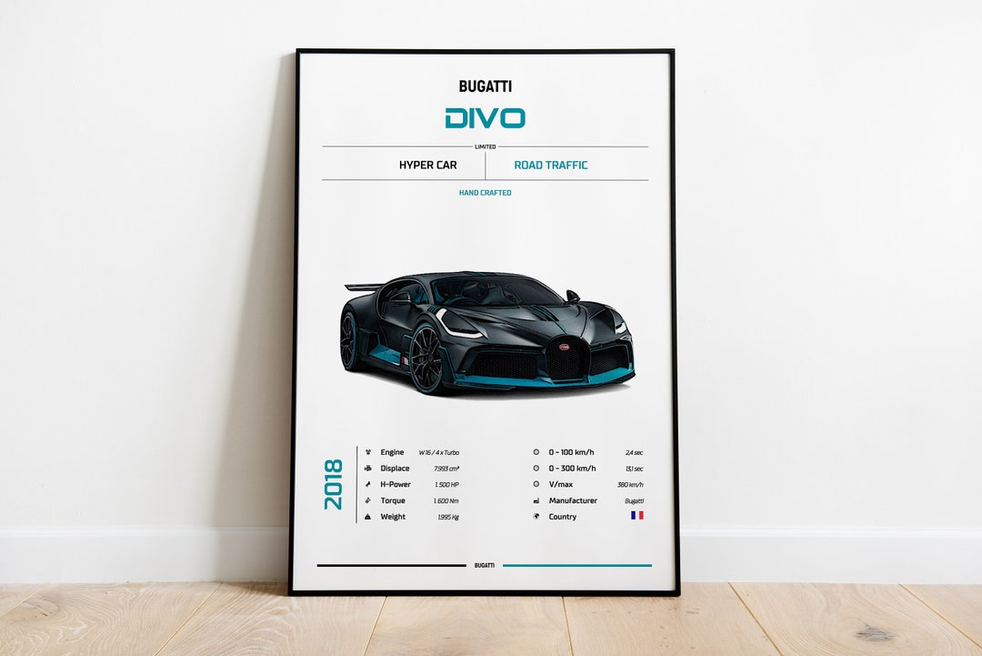 Bugatti Divo 2018, Bugatti, Car Poster, Super Car, Sportscar, Wall Art ...