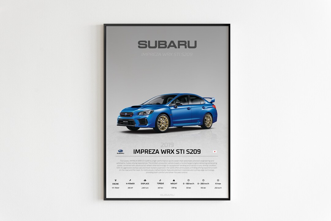 Subaru Impreza WRX STI S209 2019, Car Print Poster, Car Poster, Super ...