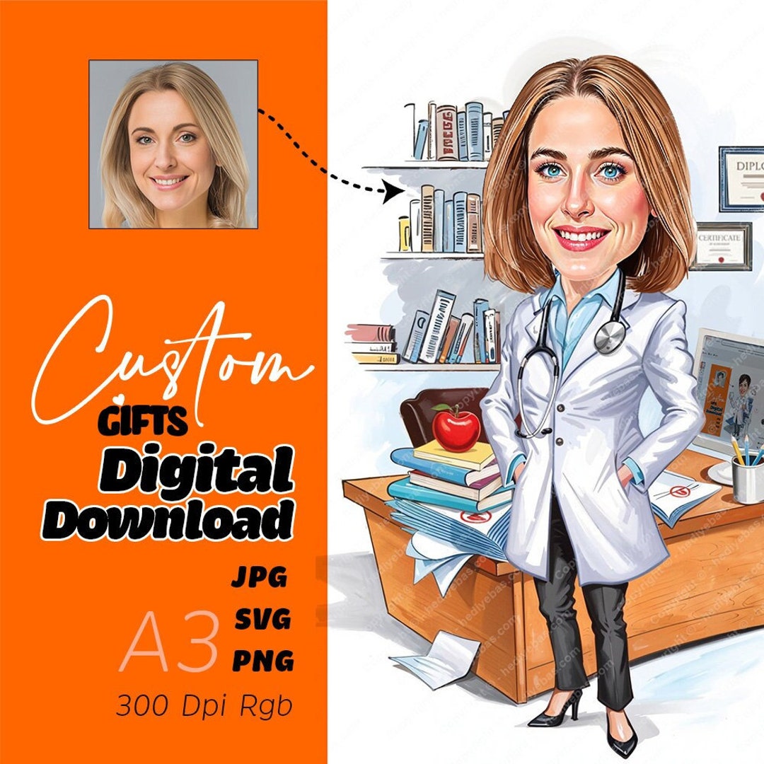 Female Doctor Office Gift, Custom Doctor Office Cartoon Portrait ...