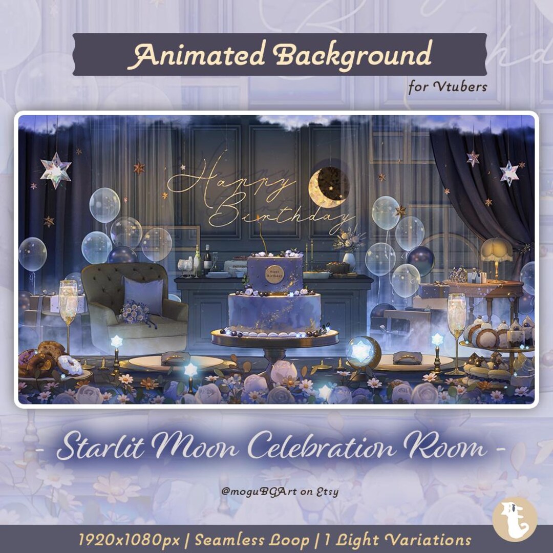 Starlit Moon Celebration Room | Animated Vtuber Background | Birthday ...