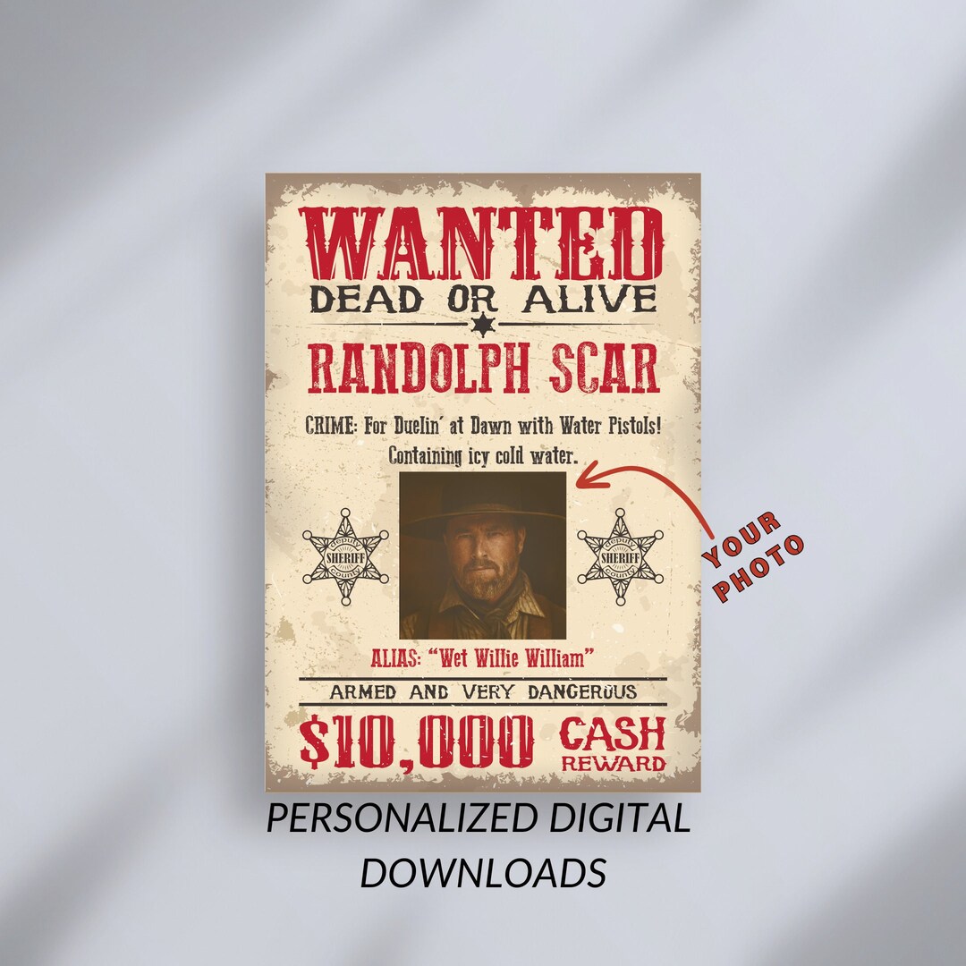 Western Wanted Funny Personalzied Poster With Your Photo, Bounty ...