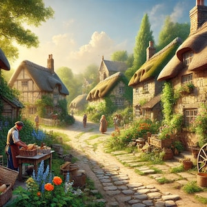 Sunny Day in Old Village - Etsy