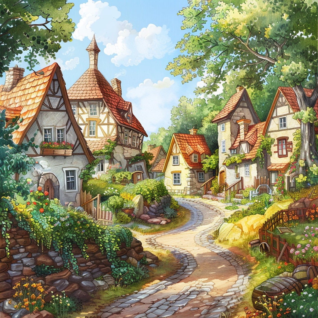 Sunny Day in Old Village - Etsy