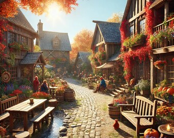 Sunny Day in Old Fall Village - Etsy