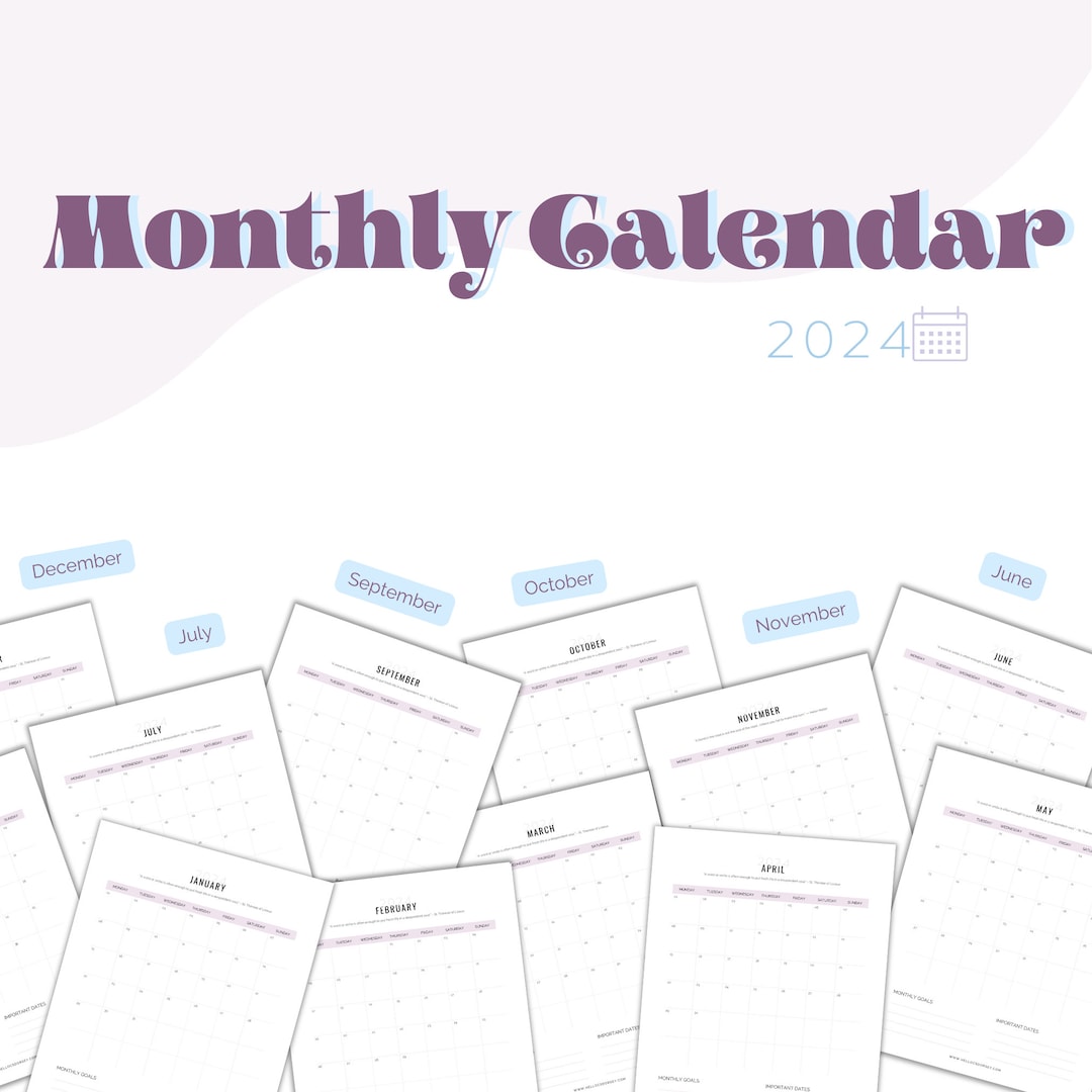 2024 12-month Calendar | Printable - Etsy