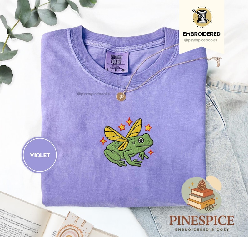 Faerie Frog Shirt, Embroidered Fairycore Frog Tee, Cottagecore Frog T ...