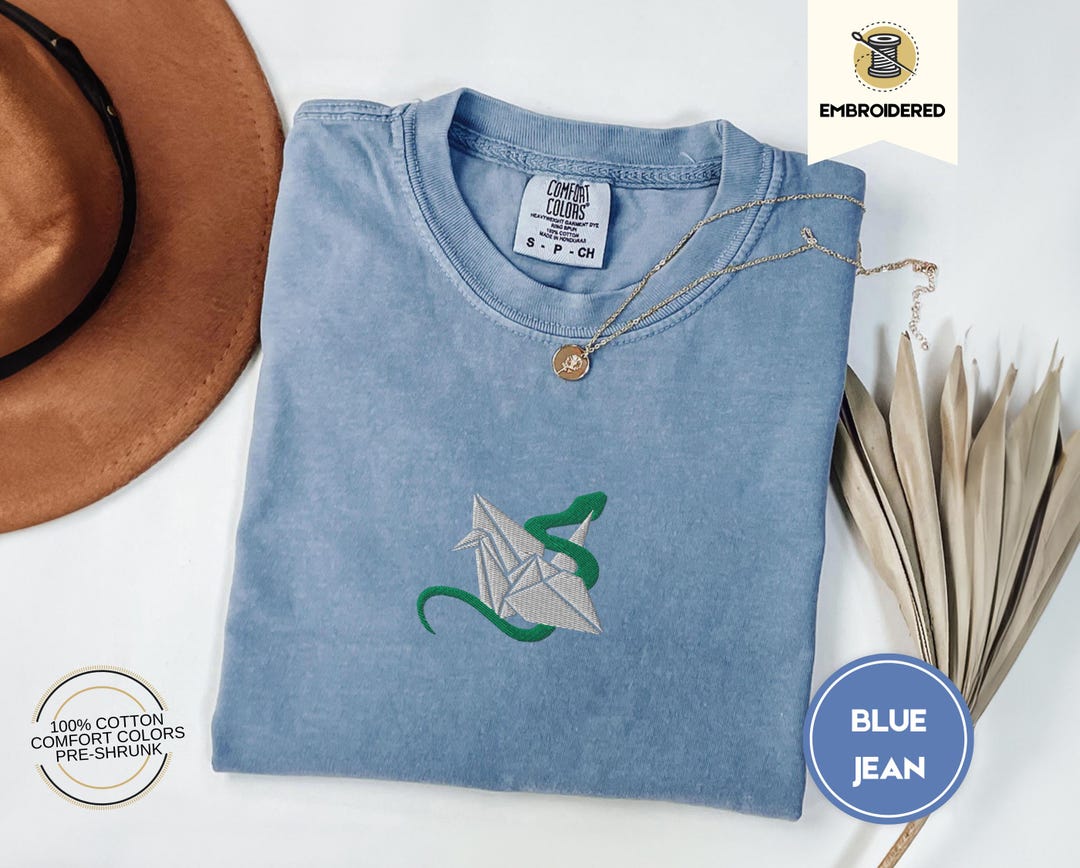 Manacled Paper Crane and Snake Embroidered Comfort Colors Shirt ...