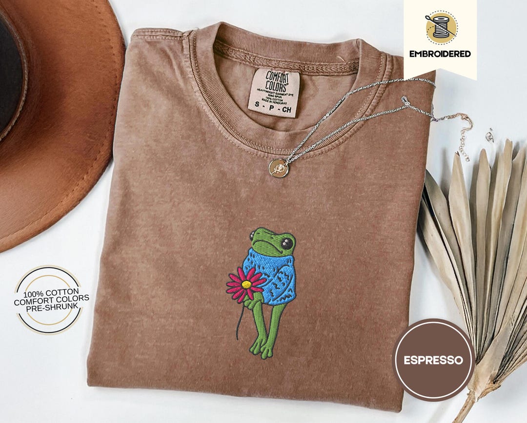 Flower Frog Shirt, Embroidered Frogs Tee, Cute Amphibian Fashion ...