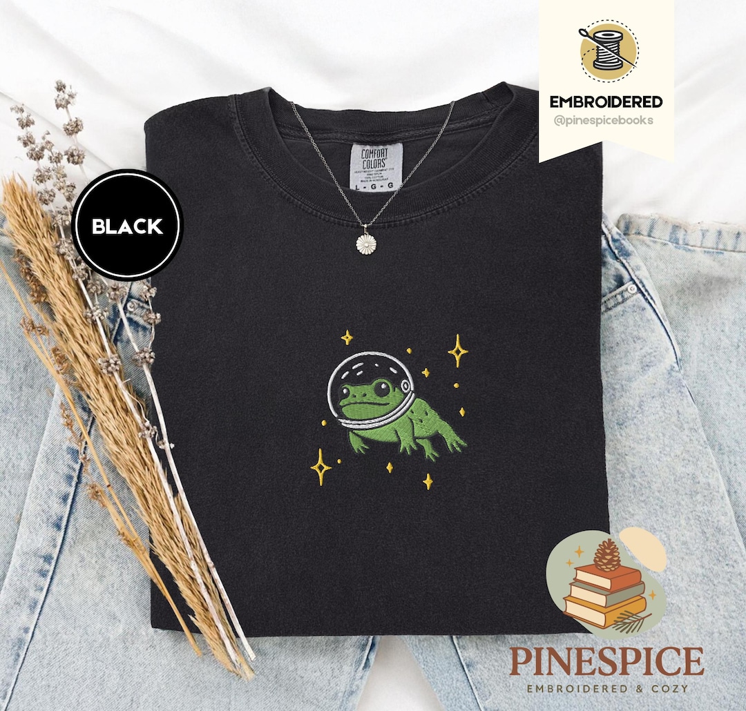 Space Frog T-shirt, Cute Embroidered Comfort Colors 1717, Cosmic Frog ...
