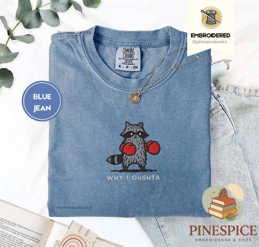 Why I Oughta Raccoon T-shirt, Funny Boxing Animal Tee, Embroidered ...