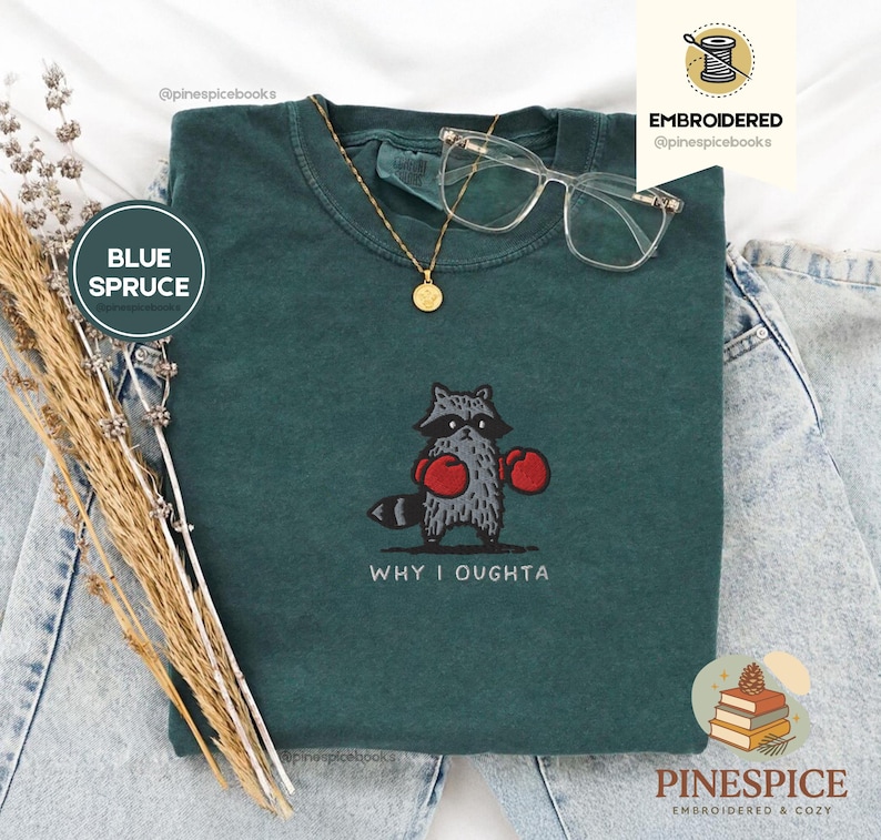 Why I Oughta Raccoon T-shirt, Funny Boxing Animal Tee, Embroidered ...